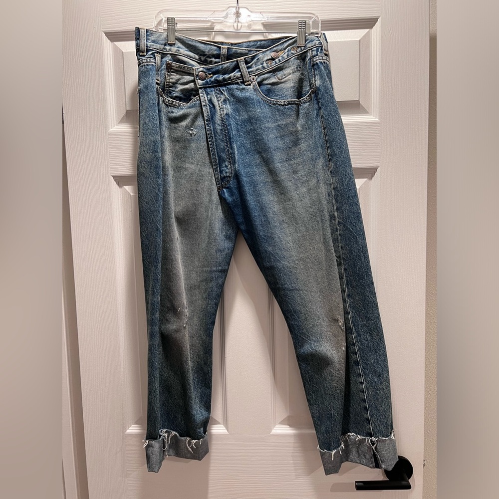 R13 Cross-Over Distressed, Cuffed Denim - Gem